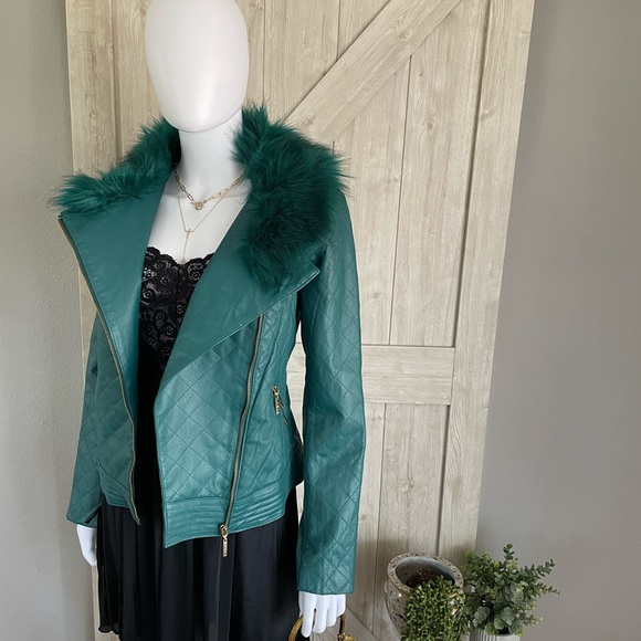 IMAN | Jackets & Coats | Green Leather Moto Jacket | Poshmark